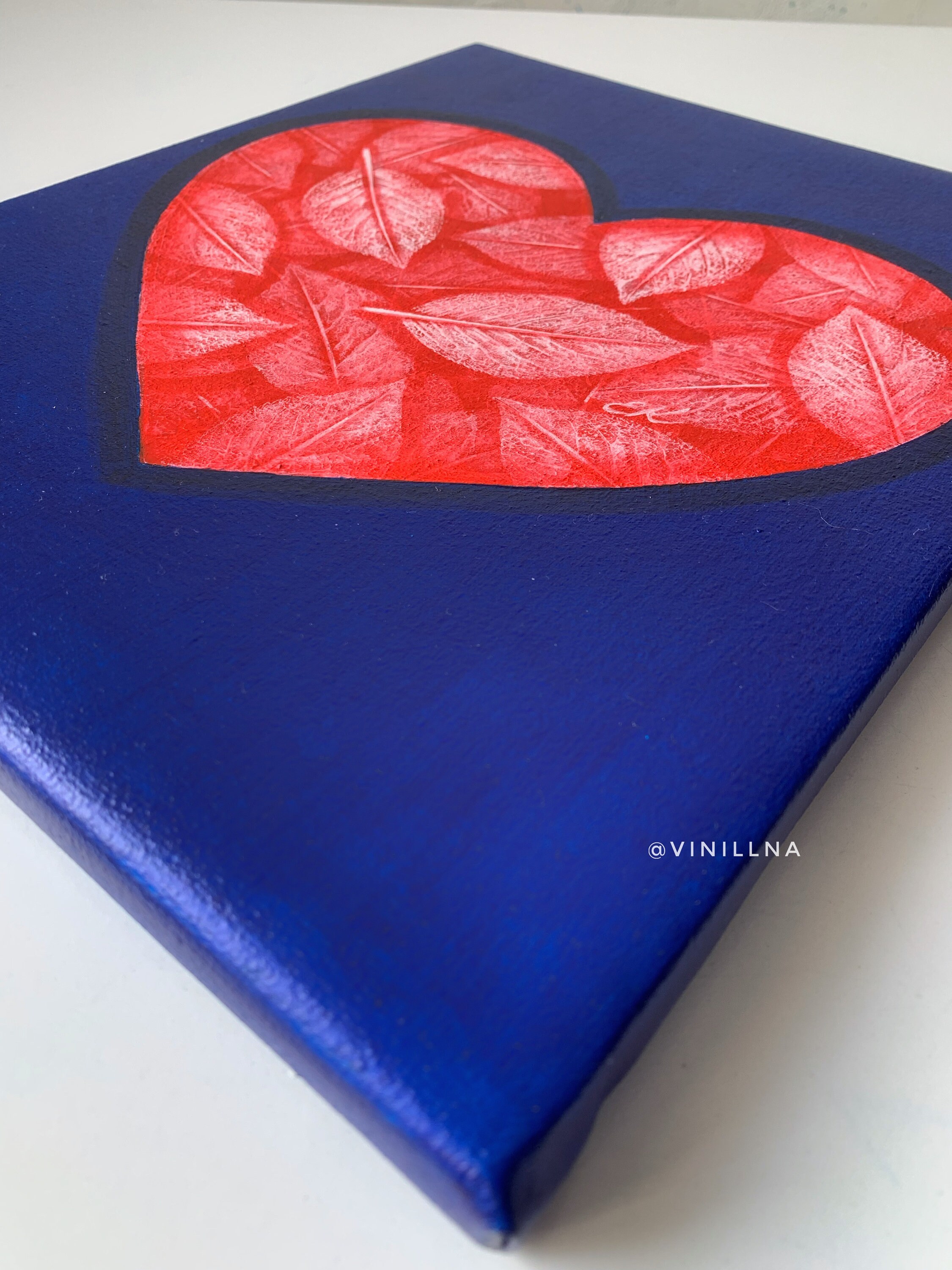 Love Heart Painting Leaf Painting Red Blue Heart Painting - Etsy