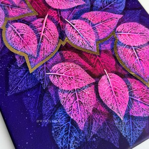 Galaxy Leaves Painting Purple Pink Leaves Painting Cosmic Painting Gold ...