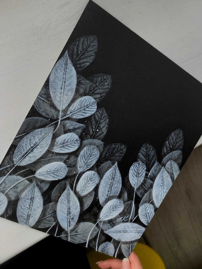 Black and White Spring Leaves Print on Cardboard - Etsy