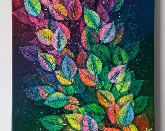 Rainbow Leaves Painting Rainbow Canvas Painting Botanical Leaves Print ...