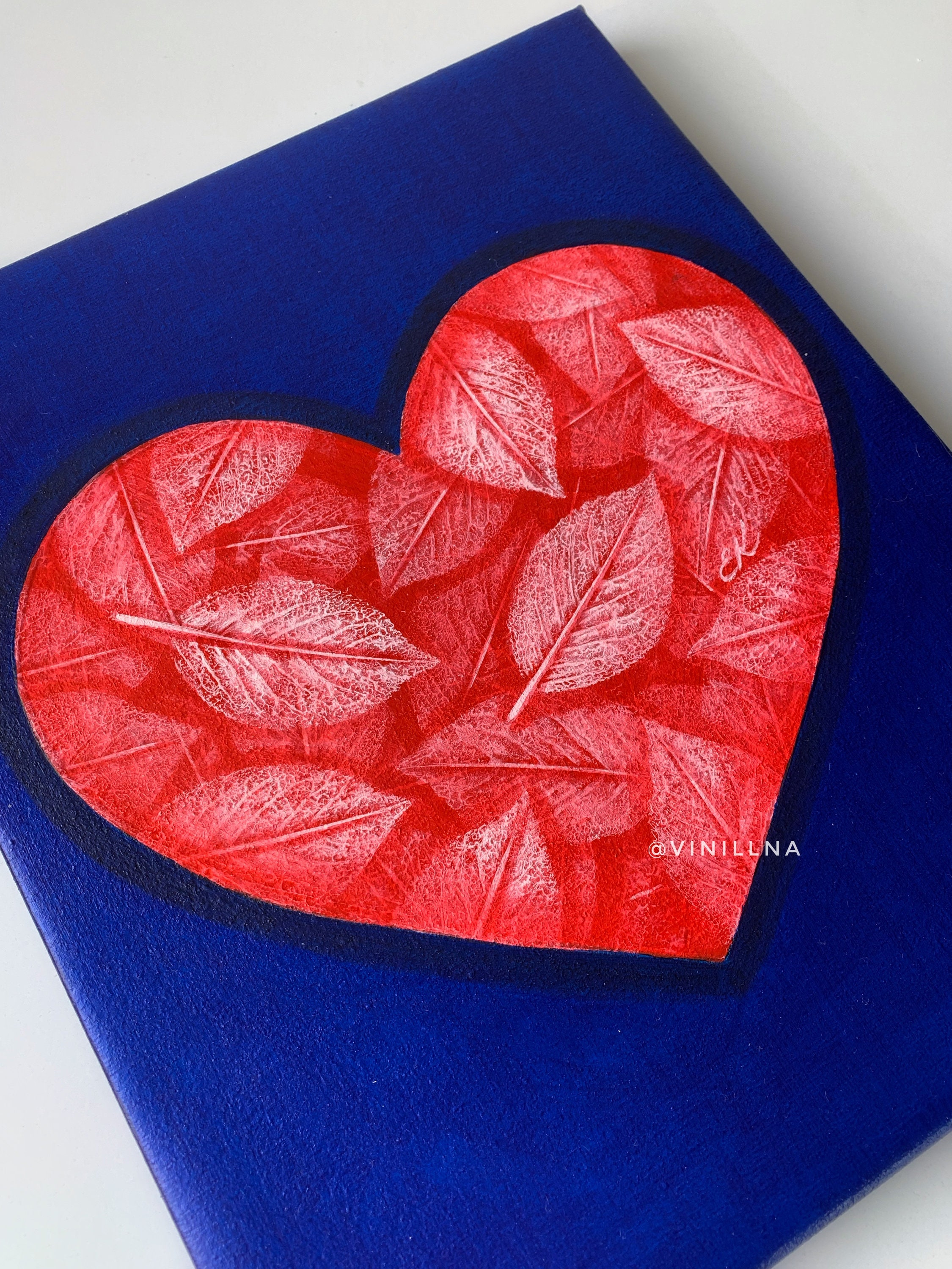 Love Heart Painting Leaf Painting Red Blue Heart Painting - Etsy