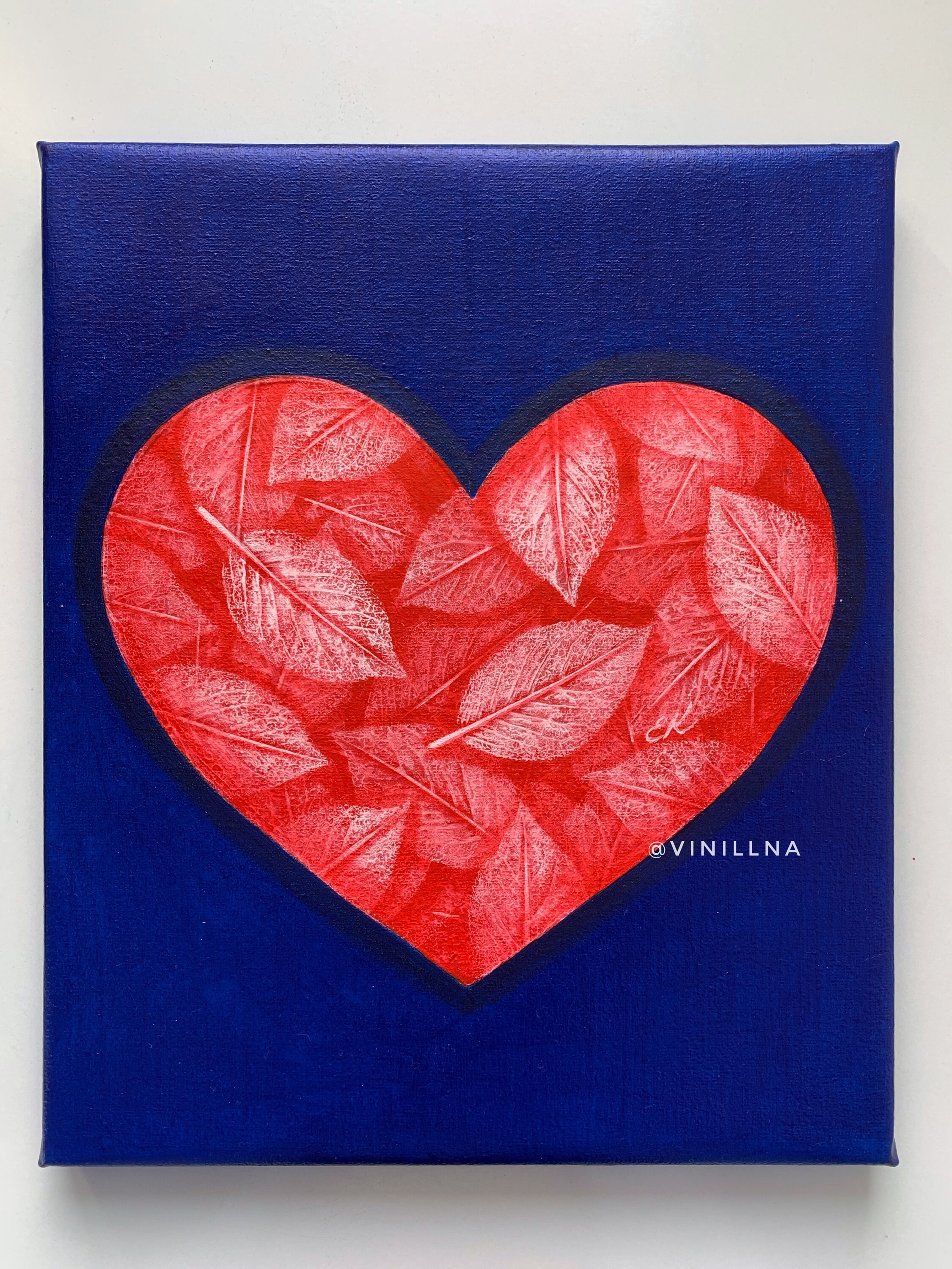 Love Heart Painting Leaf Painting Red Blue Heart Painting - Etsy