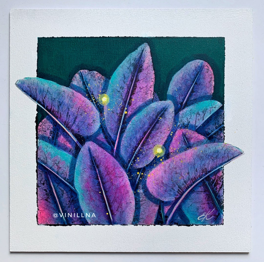 Magic Leaves Painting Pink Purple Blue Painting Cosmic Flowers Painting ...
