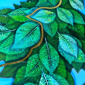 A Lightning Painting Depth Green Leaves Painting Golden Line Painting Green Blue Painting ...