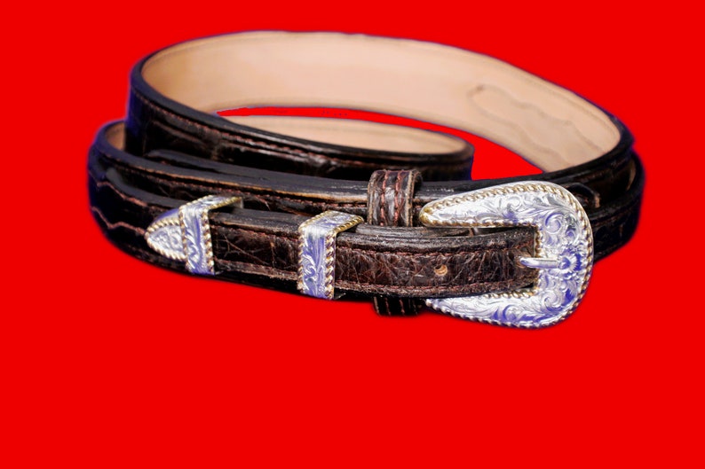 Alligator Ranger Belt Custom Handmade and Custom Silver 4 Piece Buckle ...
