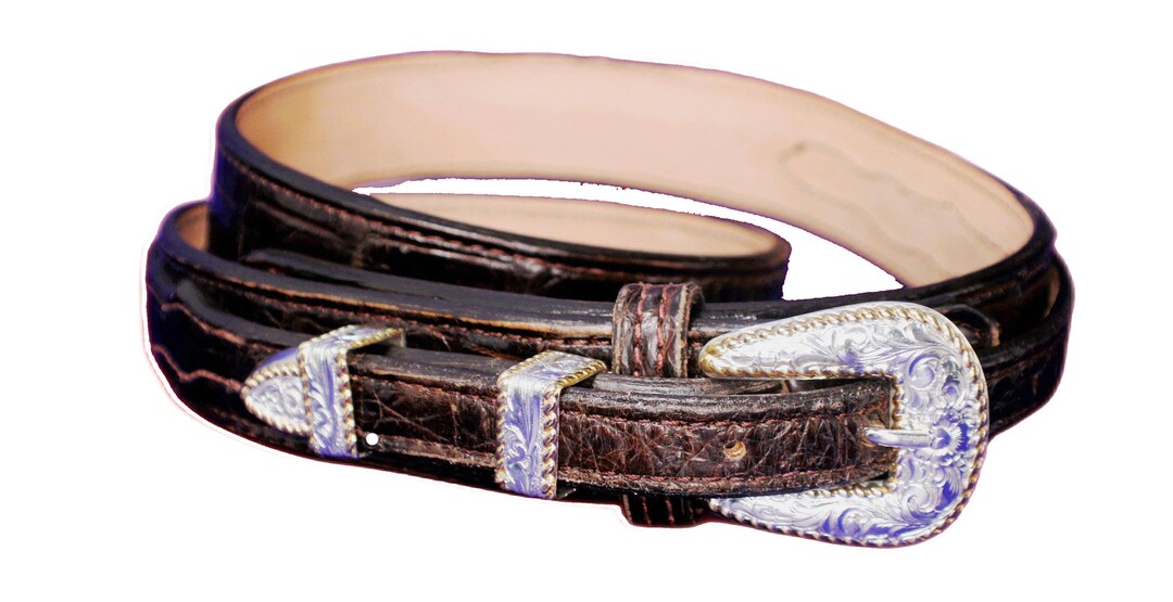Alligator Ranger Belt Custom Handmade and Custom Silver 4 Piece Buckle ...