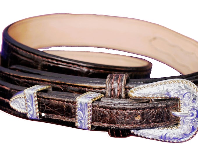 Alligator Ranger Belt Custom Handmade and Custom Silver 4 Piece Buckle ...
