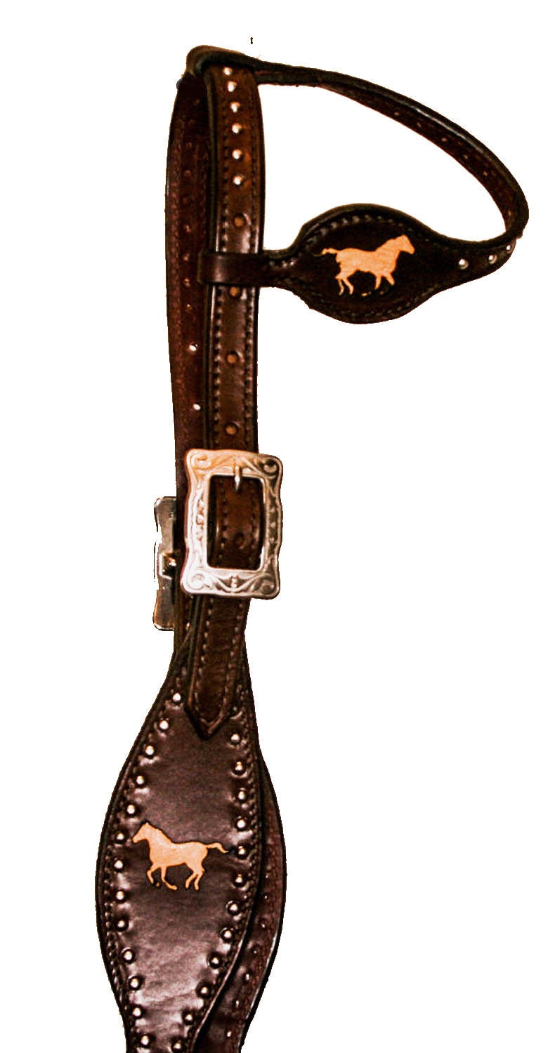 One Ear Western Headstall Custom Handmade With 3 Filigreed Horses and ...