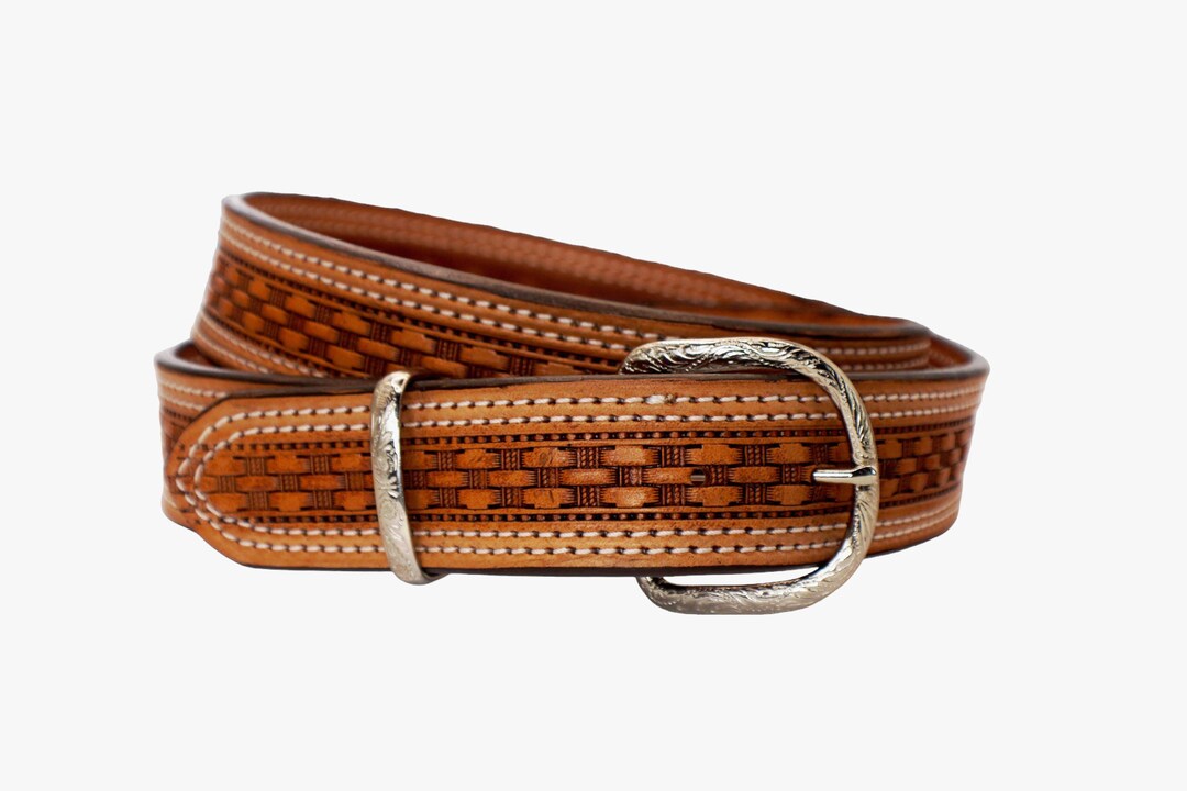 Men's Leather Belts, Custom Handcrafter Double Stitched and Basketweave ...