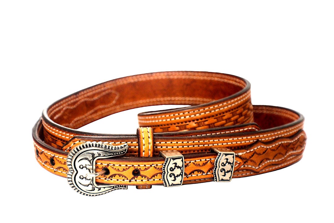Leather Ranger Dress Belt in 3 Widths and 3 Colors With Basket-weaved ...