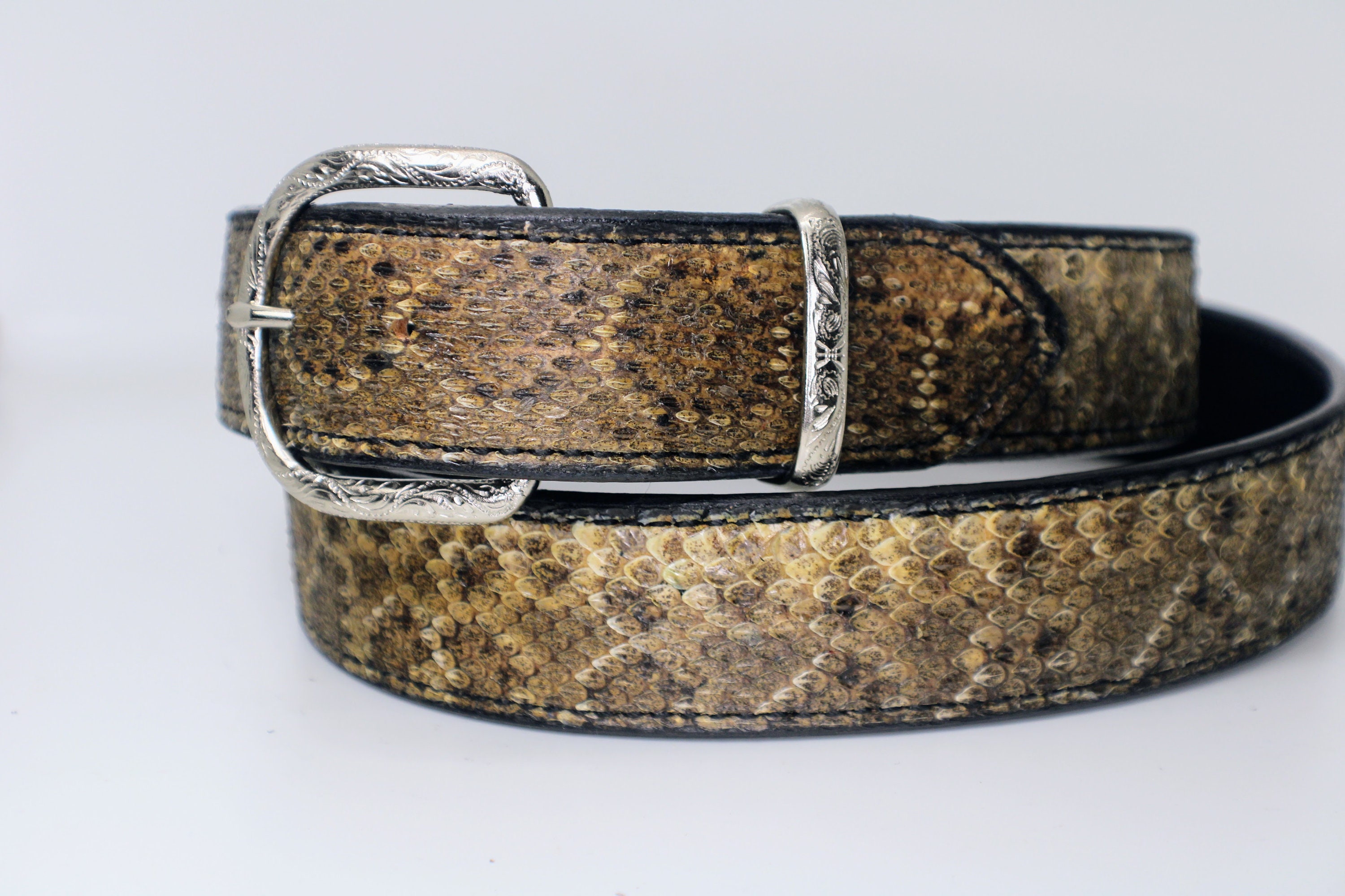 Genuine Rattle Snake Belt With Engraved Silver Color Buckle and Loop - Etsy