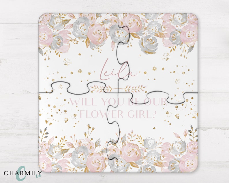 Pretty in Pink | Flower Girl Proposal | 4 Piece Wood Puzzle | Coaster ...