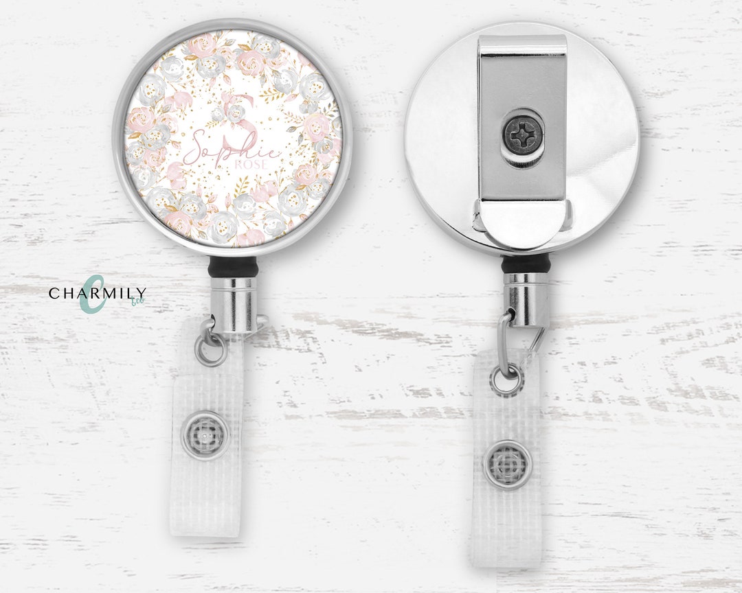 Pretty in Pink Badge Reel Personalised Monogram Retractable lanyard Key ...