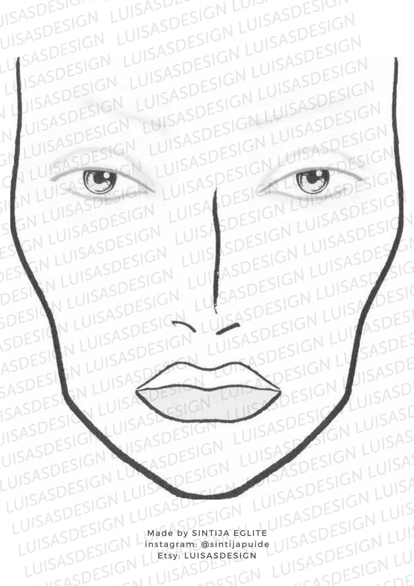 Female Face Chart, Makeup Chart, Makeup Sales Sheet, Makeup ...