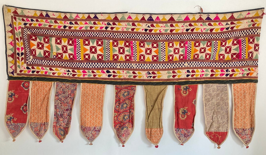 Large Vintage Antique Toran Hand Embroidered Banjra Geometric Wedding ...