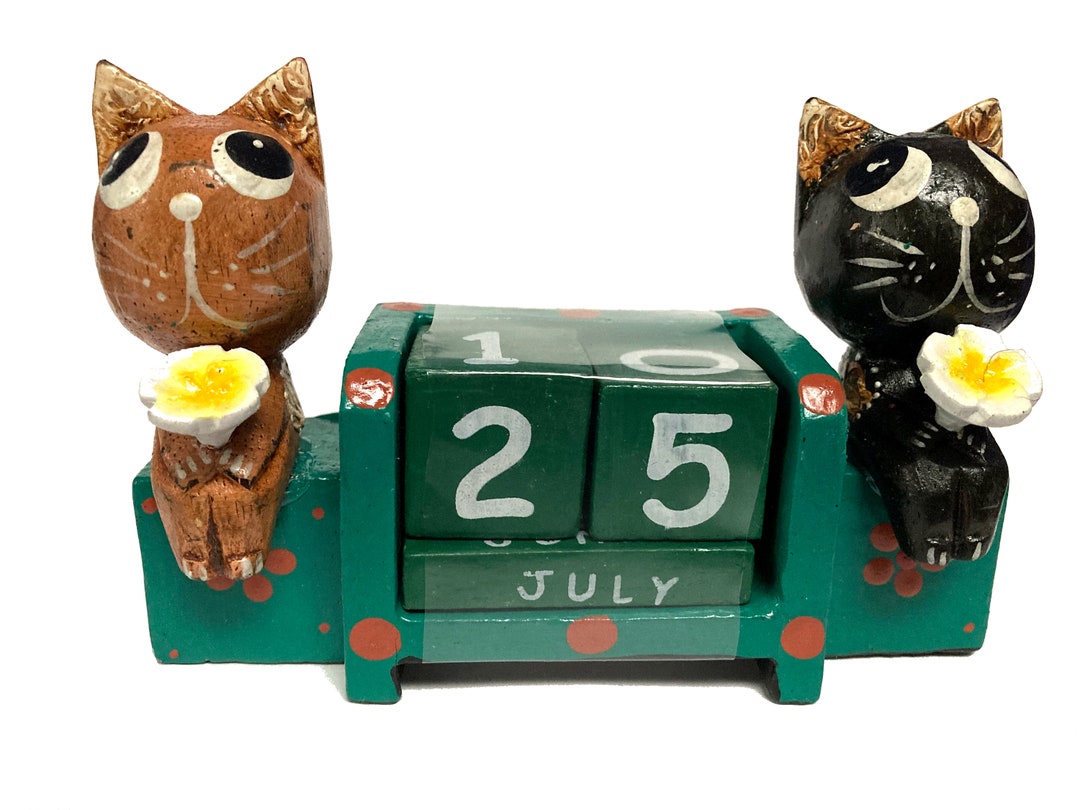 Retro Perpetual Cat Calendar Hand Carved Wood Hand Painted - Etsy