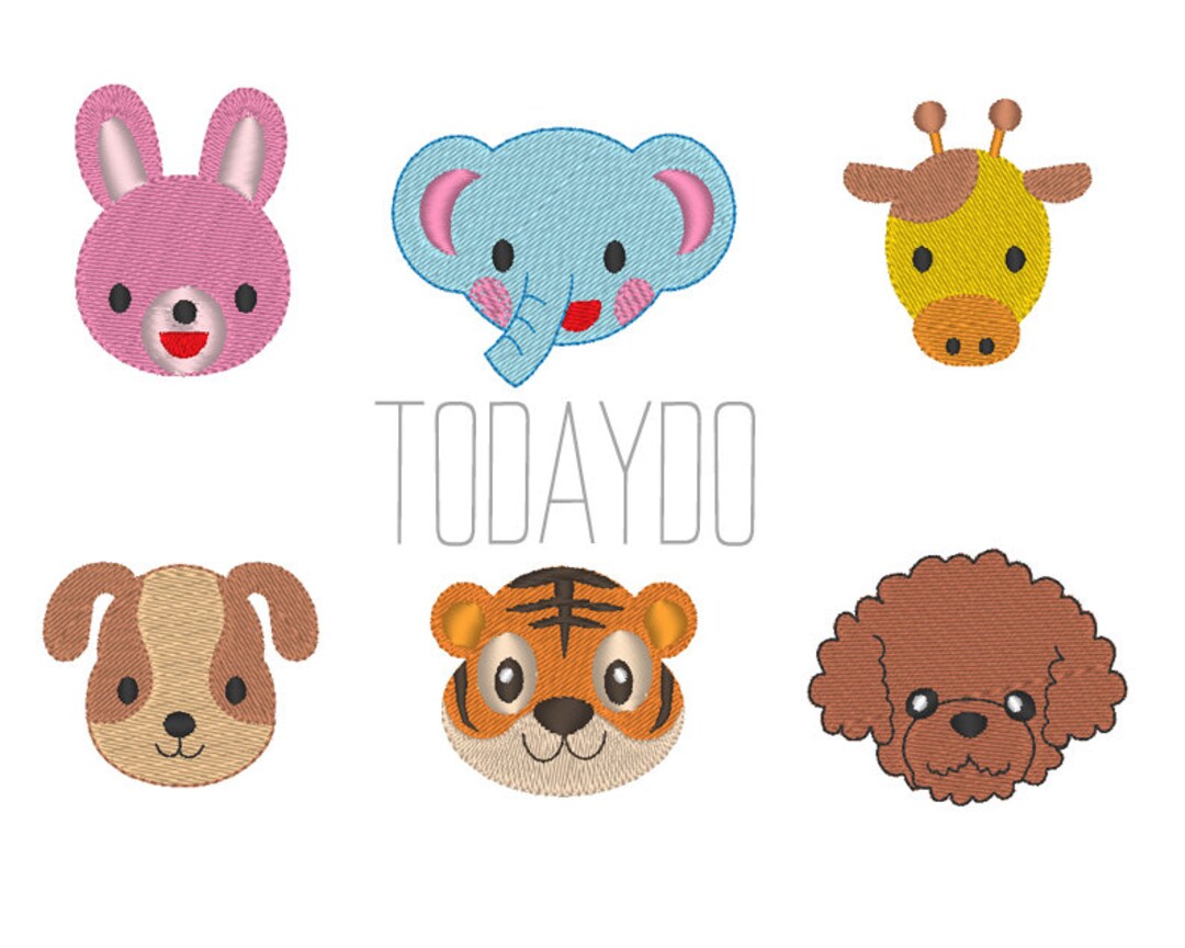 Mini Animal Face Embroidery Design - Puppy, Giraffe, Tiger, Rabbit ...