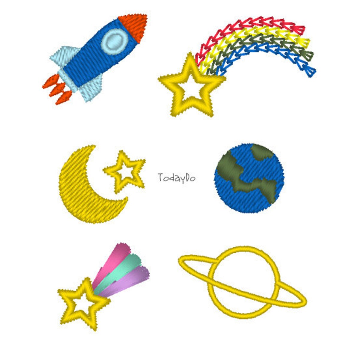 Mini Space Embroidery Design Rocket Shooting Star Moon - Etsy