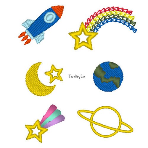 Mini Space Scene Machine Embroidery Rocket Earth Moon and - Etsy