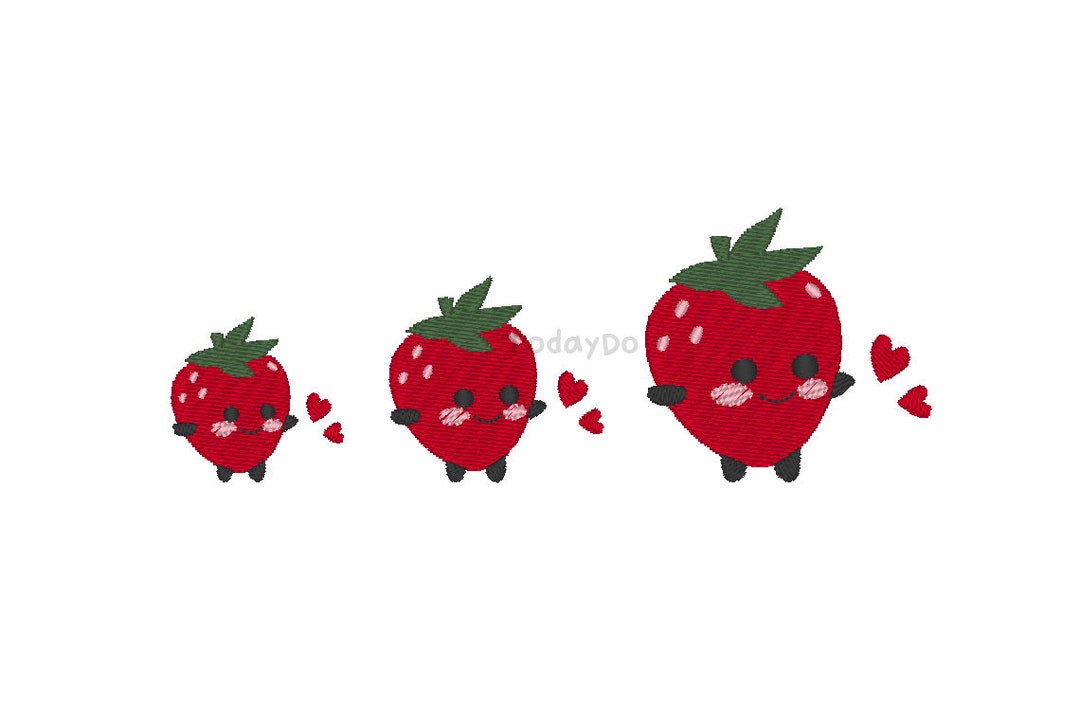 Mini Kawaii Strawberry Machine Embroidery Design-3 Sizes-instant ...
