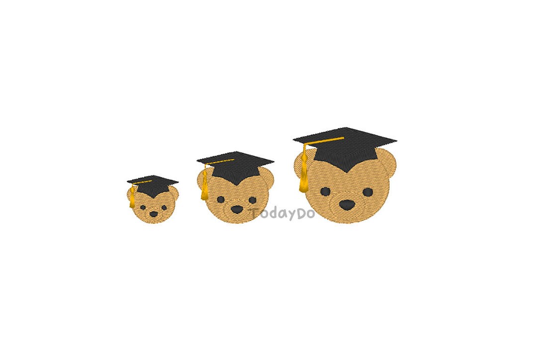 Mini Graduation Bear Head Machine Embroidery Design - 3 Sizes - INSTANT ...