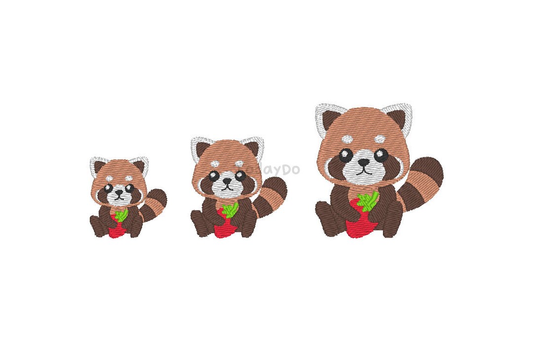 Mini Lesser Panda With Strawberry Machine Embroidery Design-3 Sizes ...