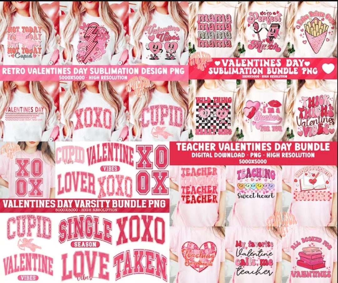Retro Valentine Png Bundle, Mega Bundle, Groovy Valentine Png, Varsity ...