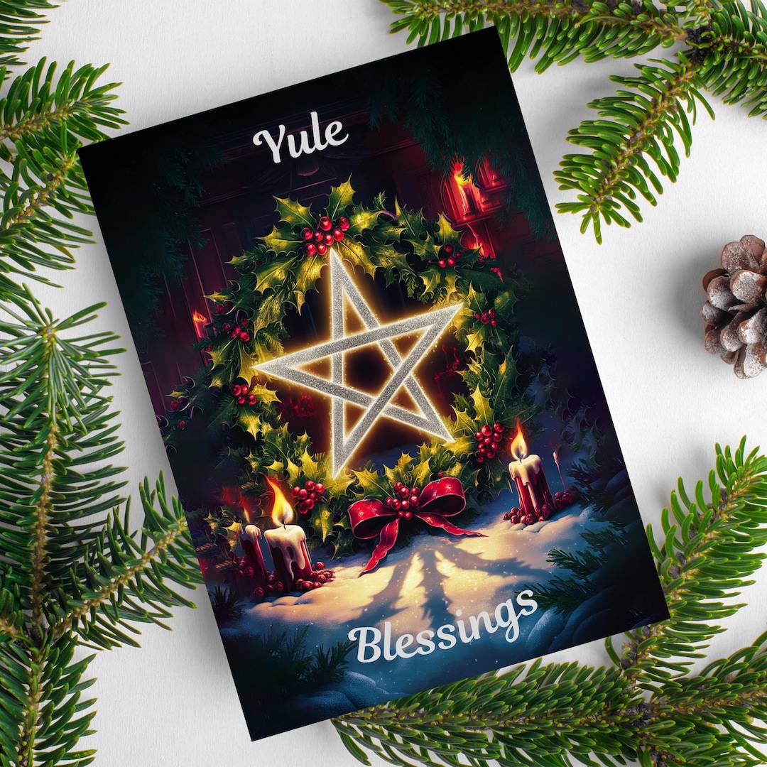 Pagan Yule Card-pentacle Yule Wreath Card-pagan Yule Wreath Card-winter Solstice Card-pagan ...