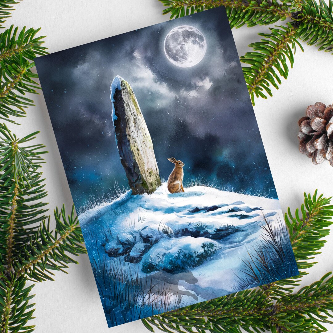 Pagan Yule Card-winter Solstice Hare Art-personalised Cards-pagan Cards-pagan Christmas Card ...