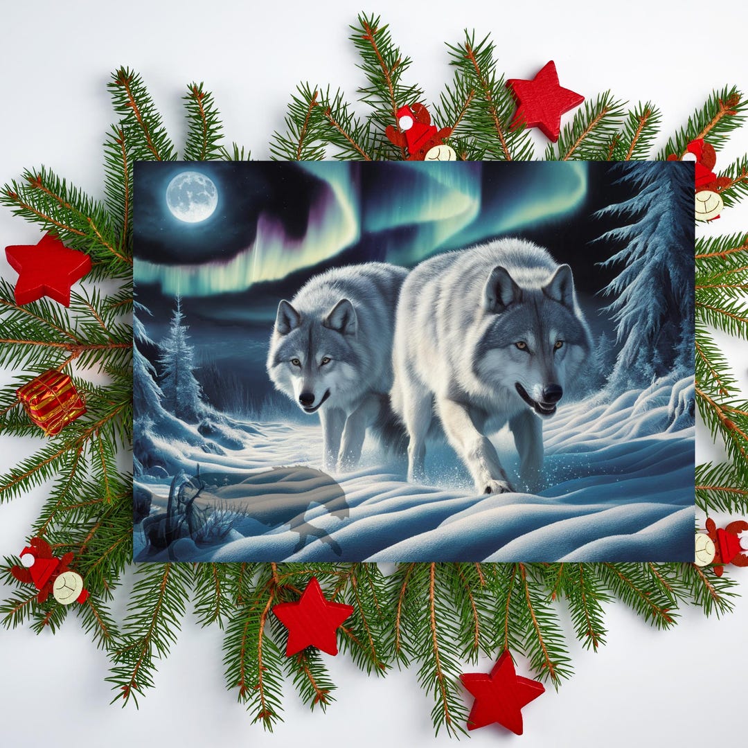 White Wolves Yule Card-wolves Yule Greeting Card-pagan Winter Solstice ...