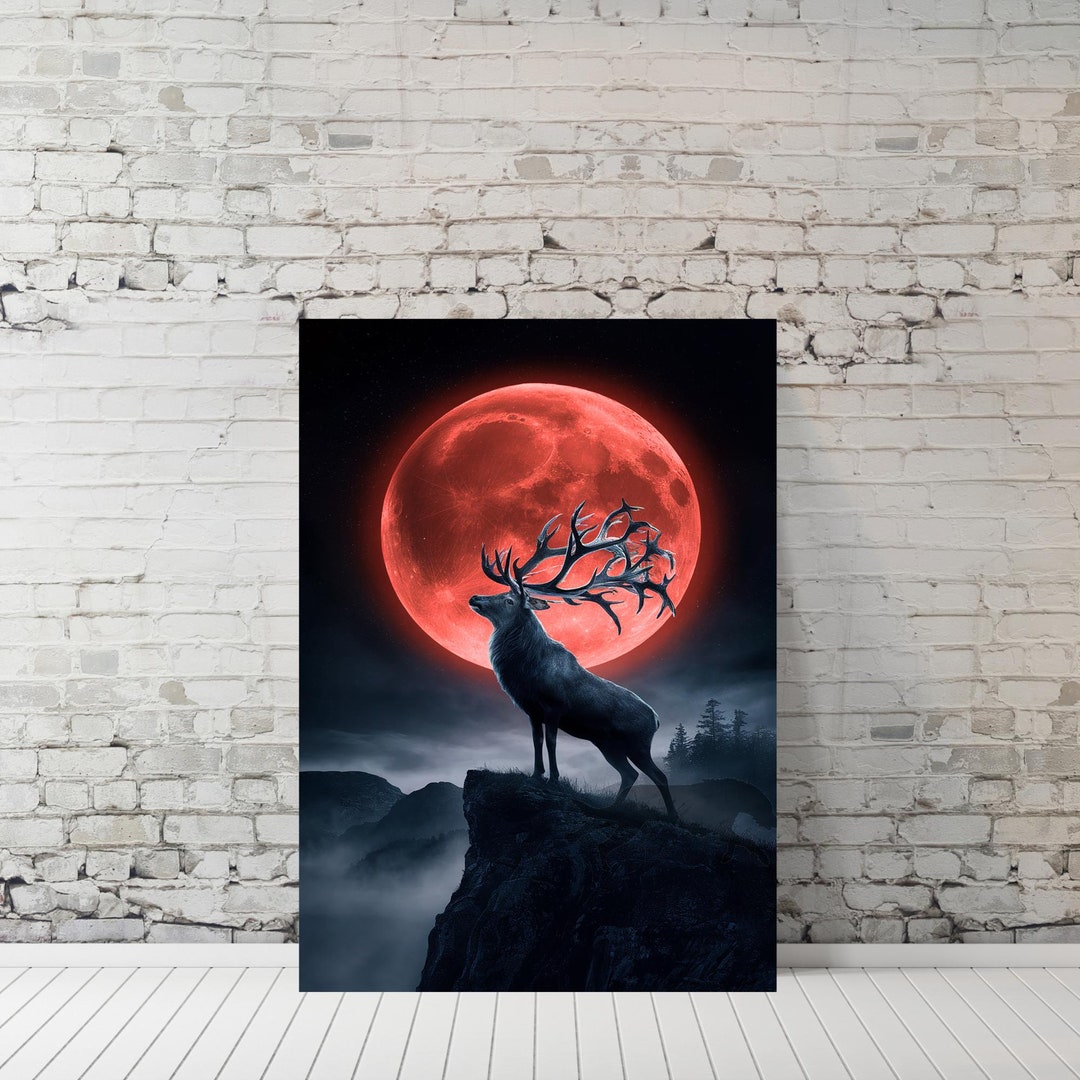Pagan Wall Art-pagan Stag & Moon Art Print-witchy Wall Decor-stag Moon ...