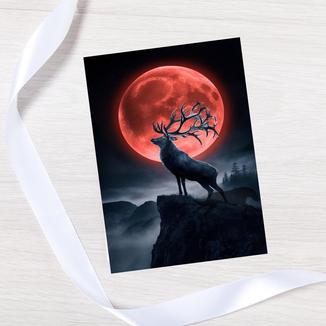 Pagan Greeting Card-pagan Stag & Moon Card-stag Moon Card-pagan Card ...