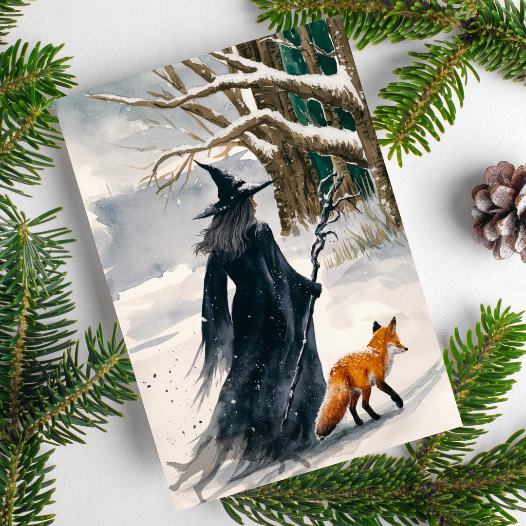 Witch Yule Card-pagan Yule Card-witchy Yule Card-pagan Witch Yule Card ...
