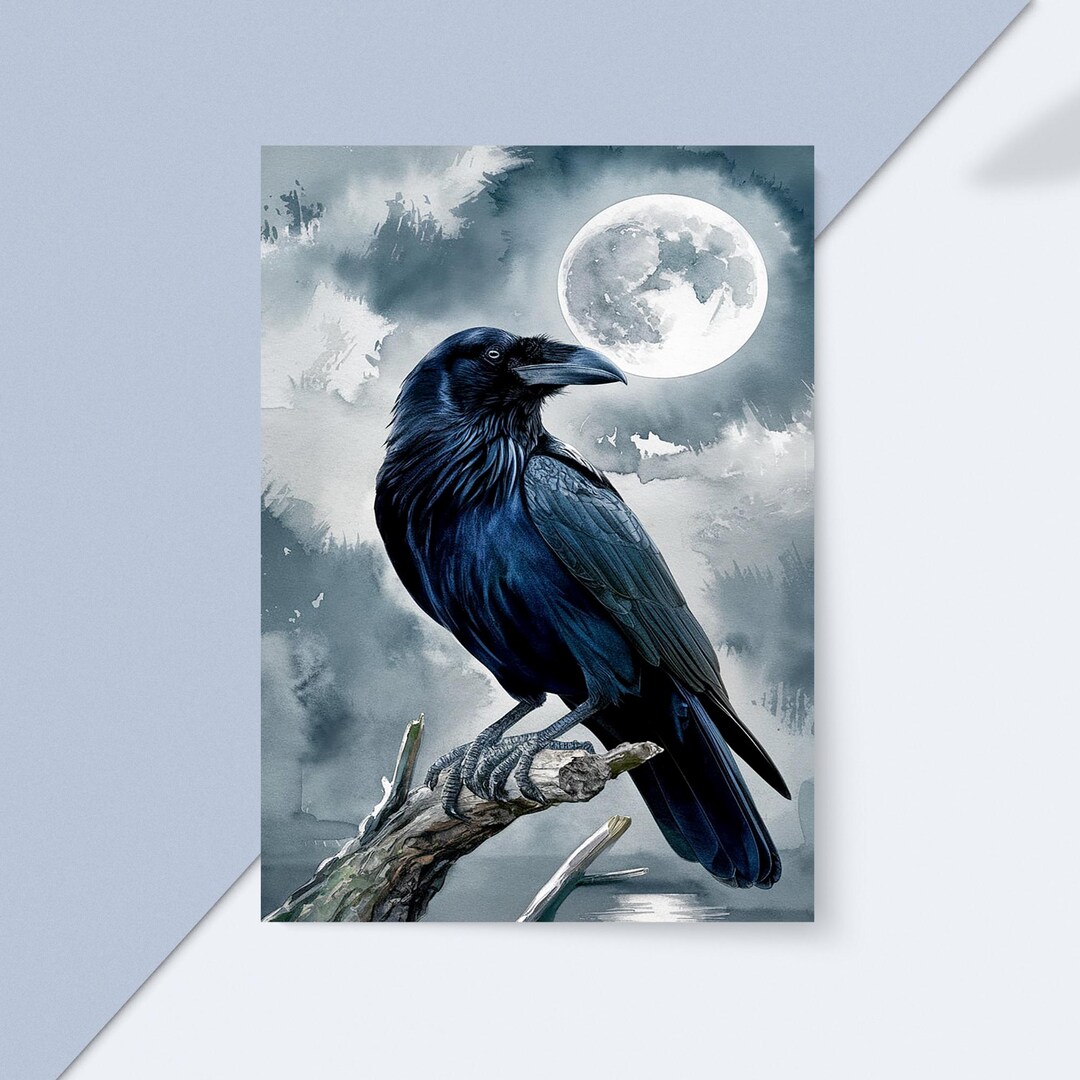 Raven Cards, Raven Greeting Card, Raven Full Moon Card, Pagan Greeting ...