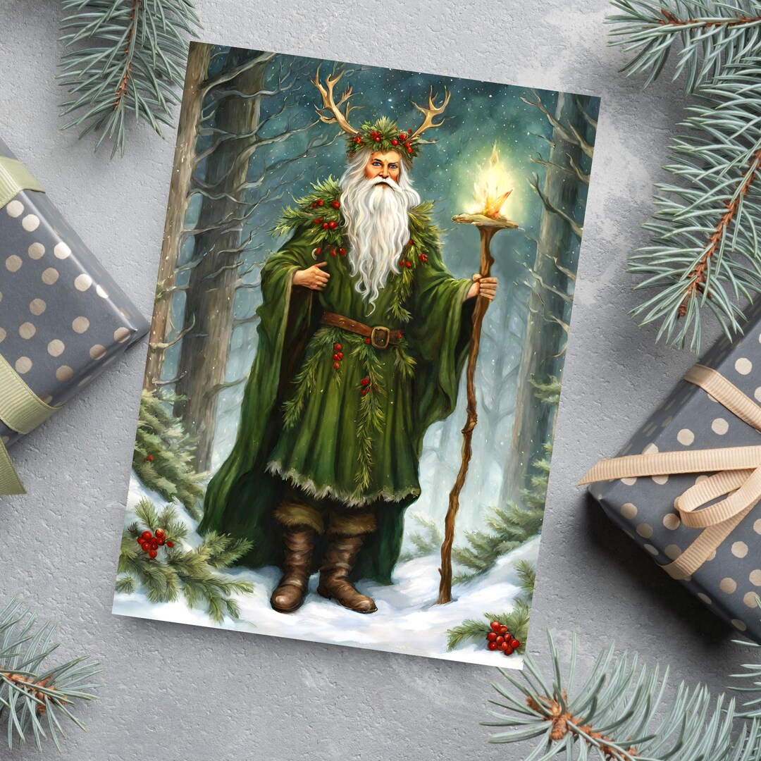 Pagan Yule Card-forest God Yule Card-winter Solstice Greeting Card ...