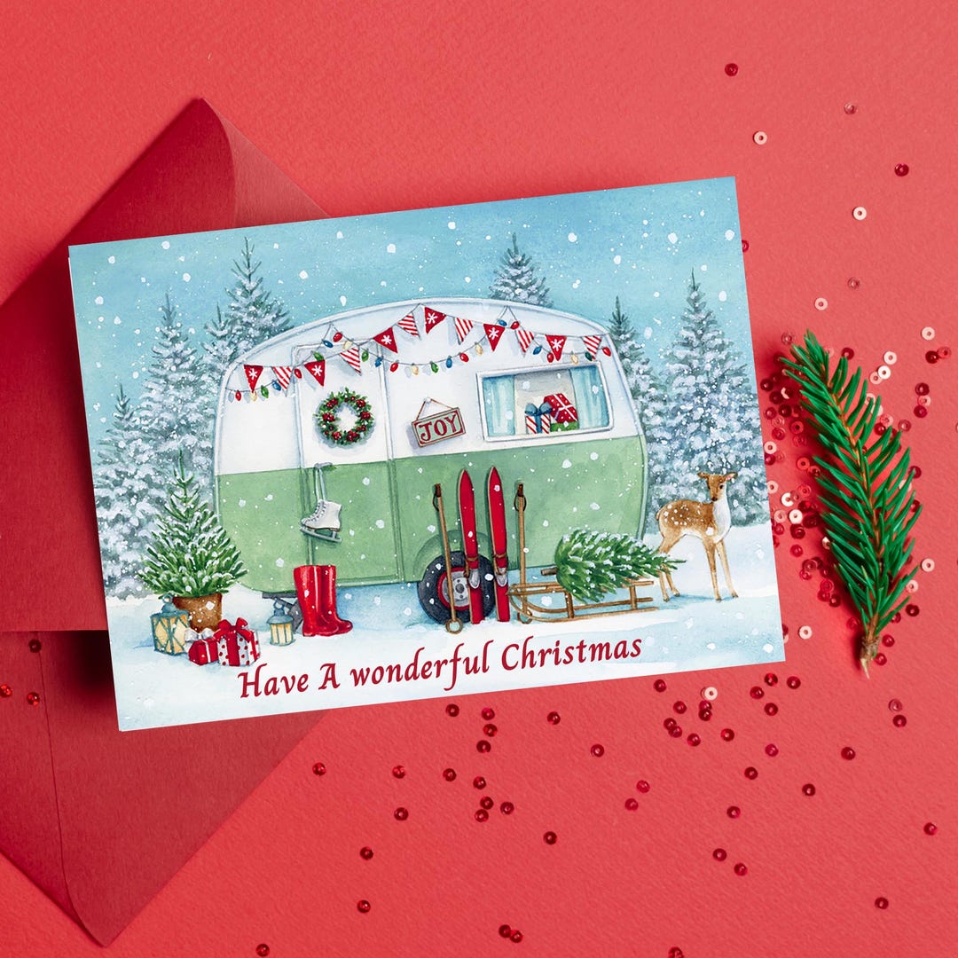 Caravan Christmas Card-camper Christmas Card-merry Christmas Caravan ...