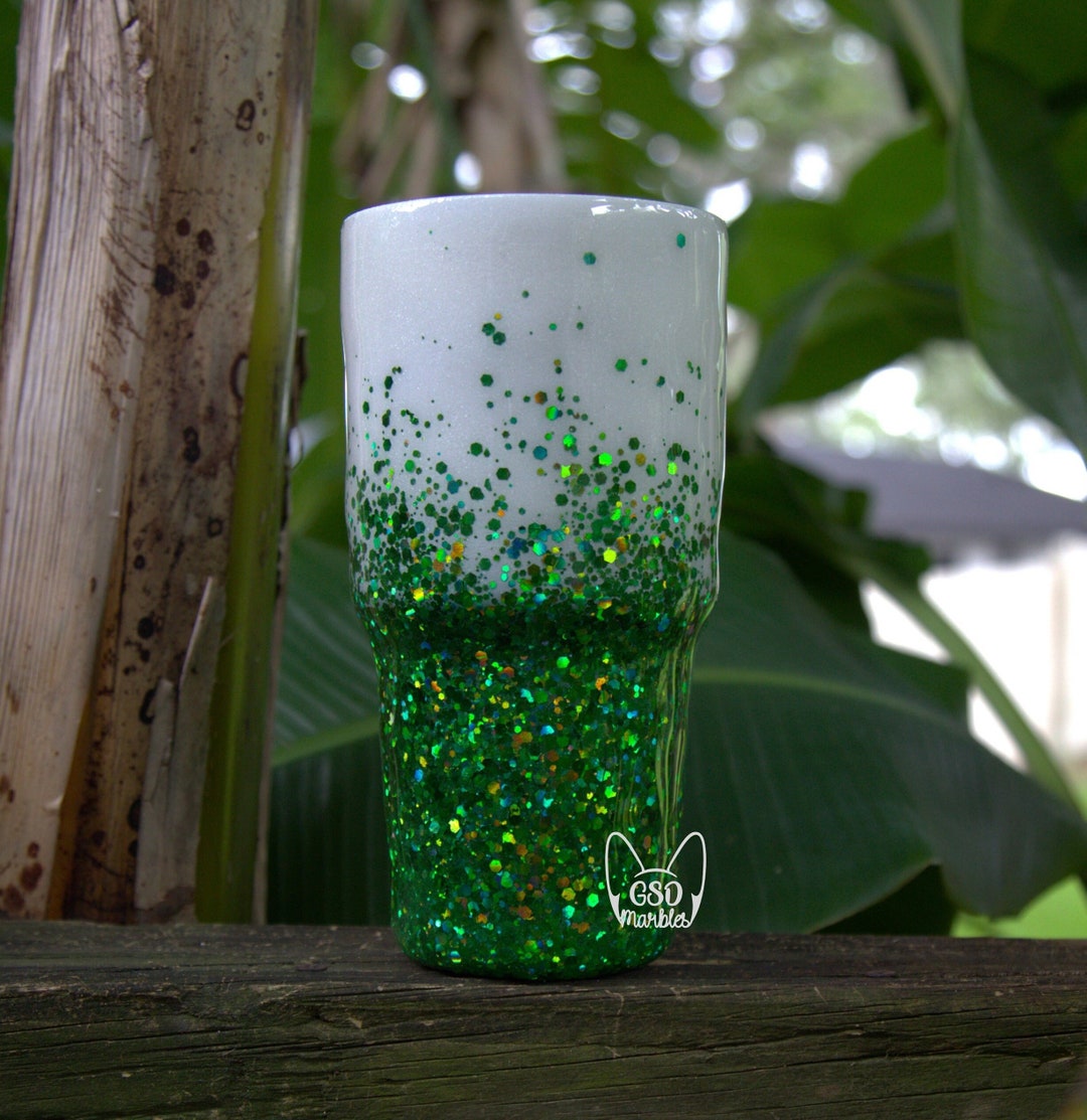 White & Green Glitter Dipped Tumbler Snow Shamrock Ombre Glitter ...