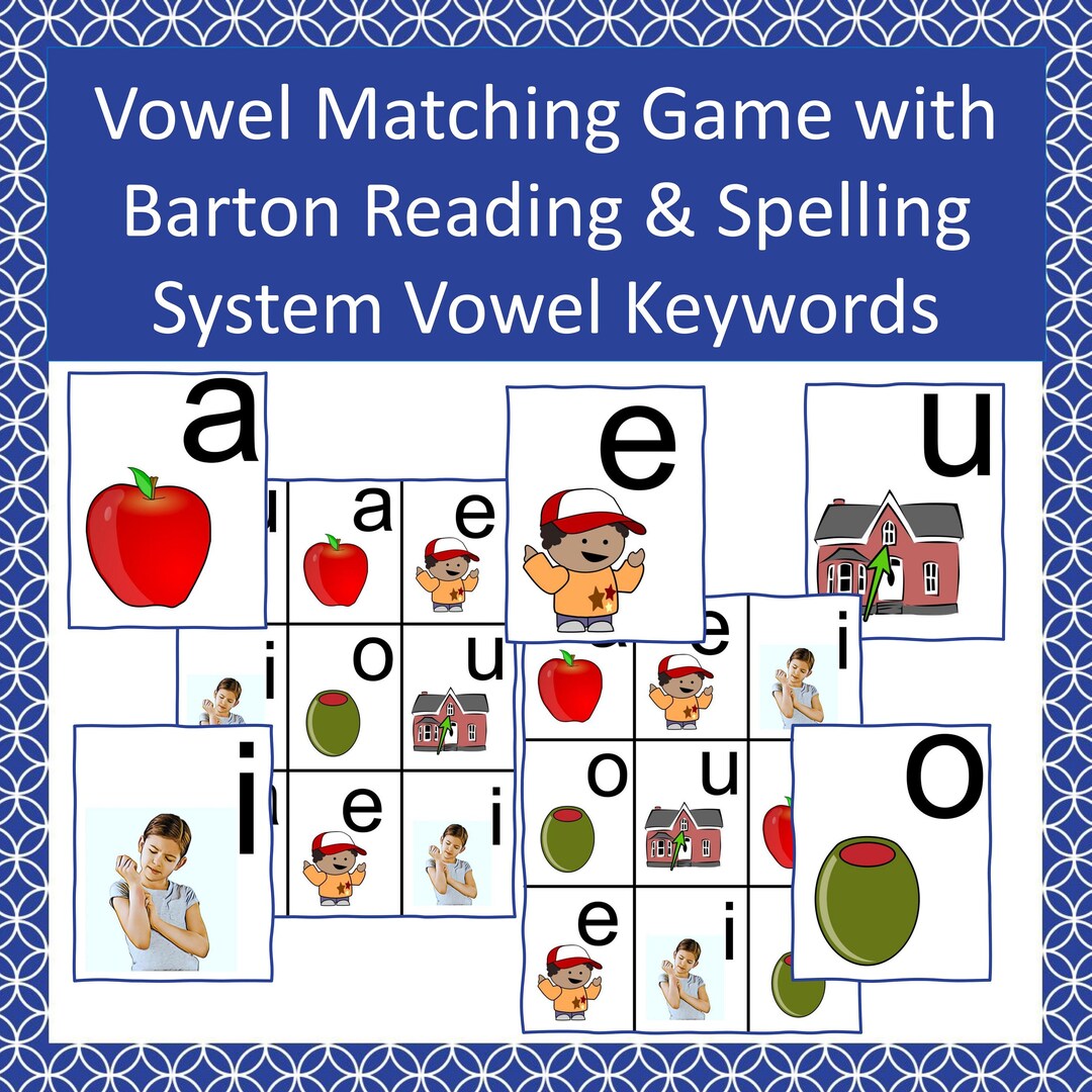 Vowel Matching Card Game With Barton Reading & Spelling System Vowel ...