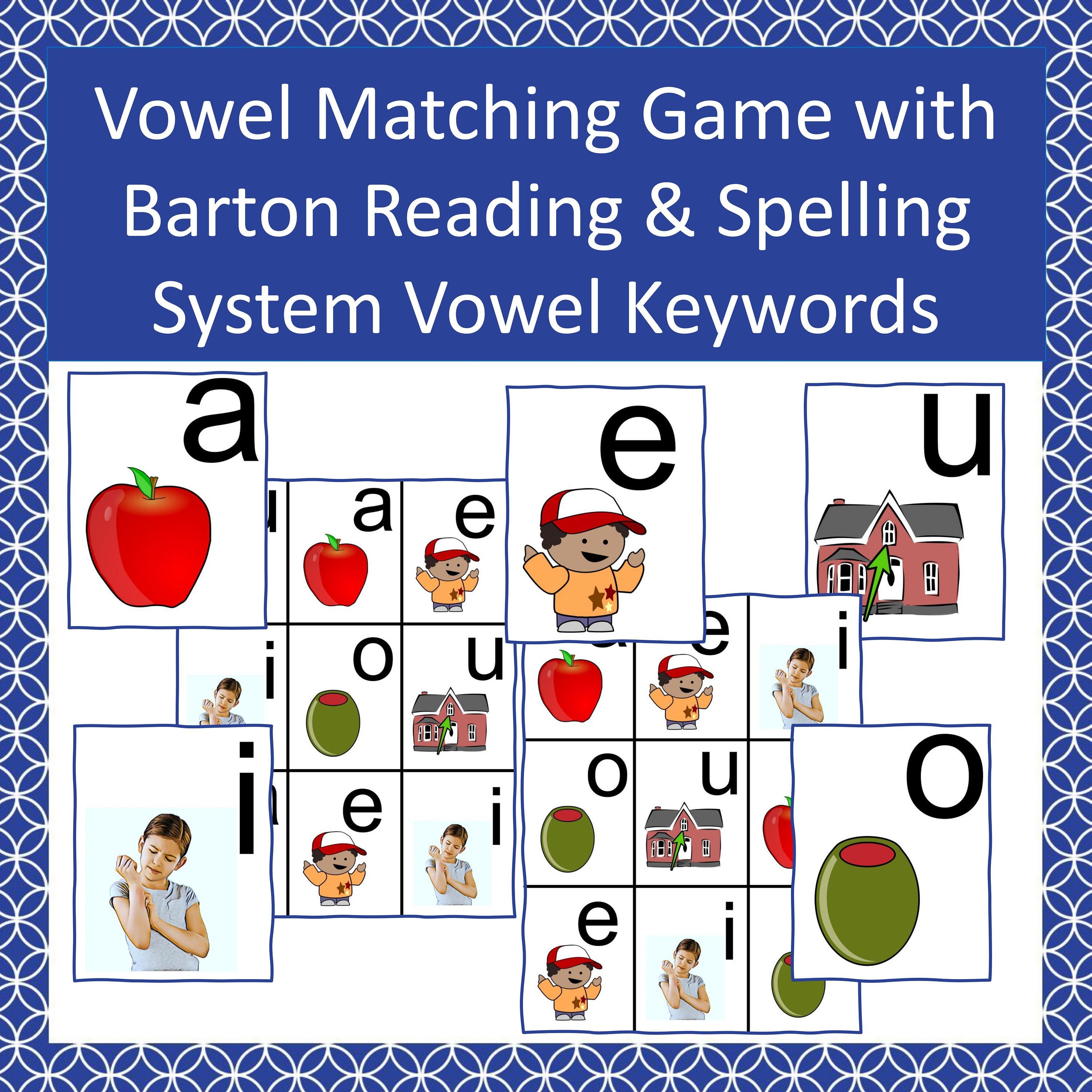 Vowel Matching Card Game With Barton Reading & Spelling System Vowel ...