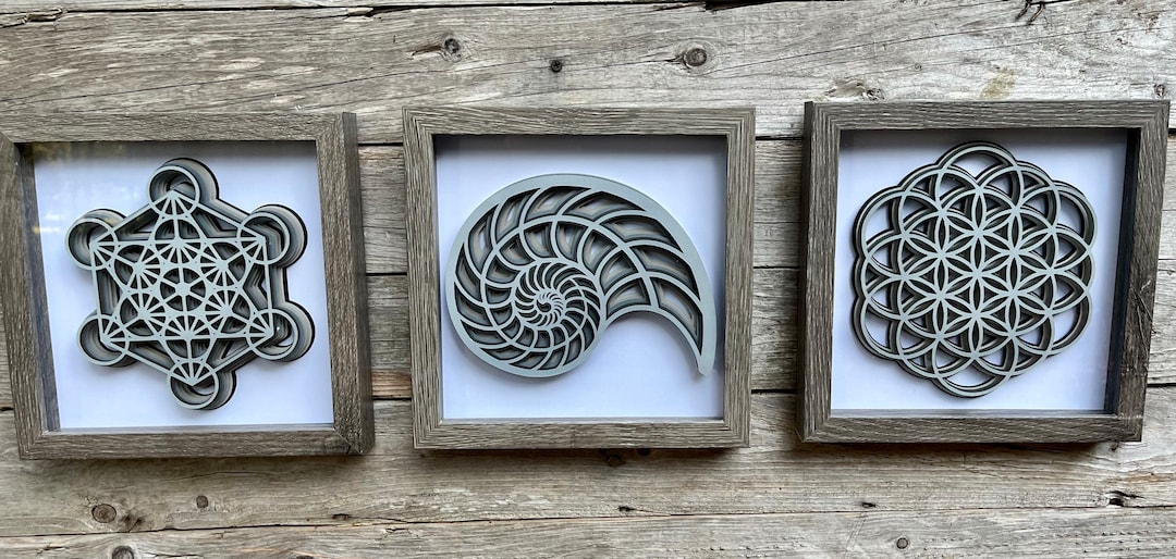 Sacred Geometry Set of 3, Greyscale Art, Sacred Geometry Wall Art, Set ...