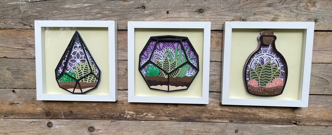 Cactus Succulent 3D Layered Shadow Frames, Succulent Wall Art, Bohemian ...