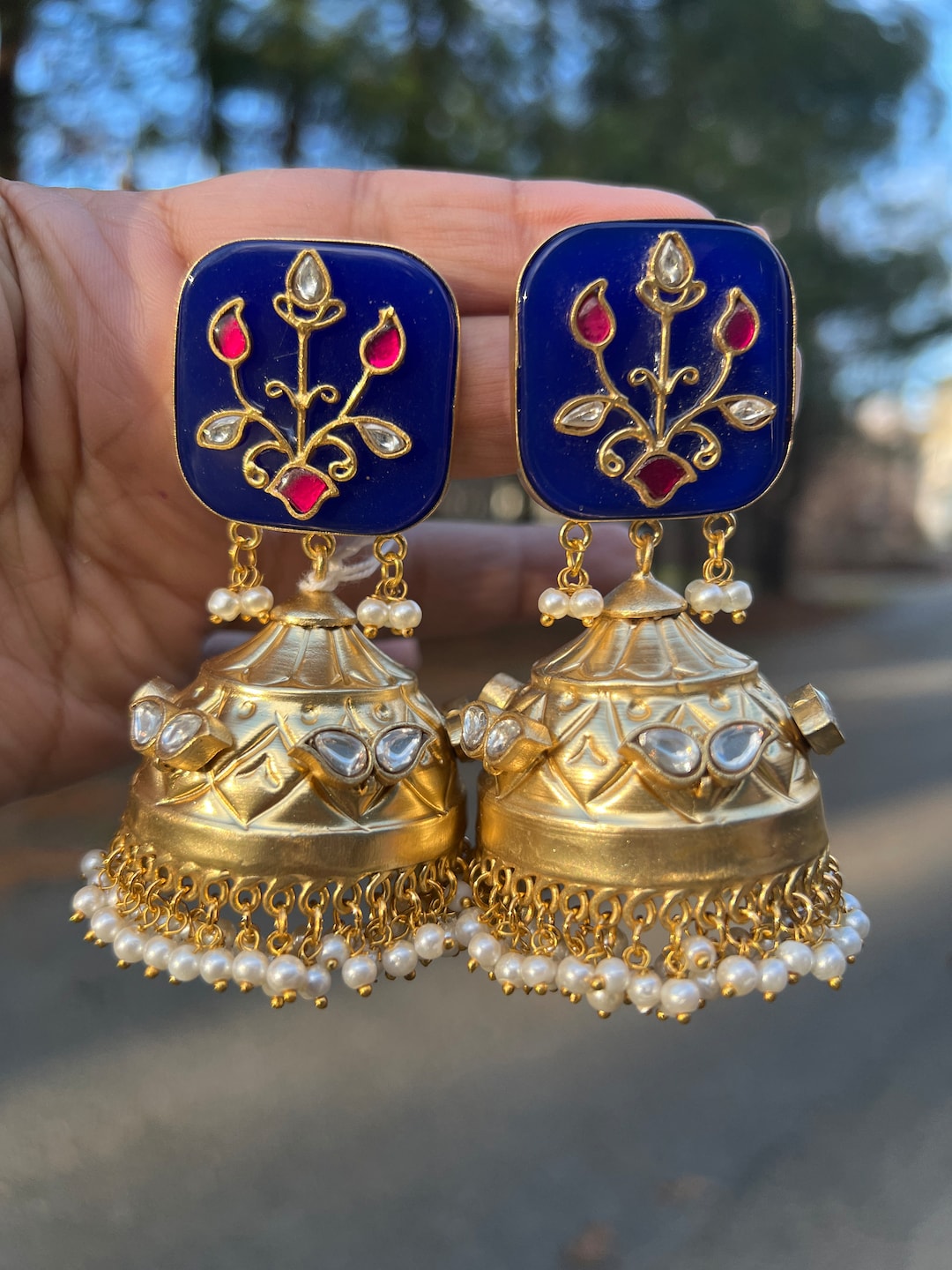 Gold Jhumka/big Gold Jhumka/stone Jhumka/meenakari Jhumka, Big ...