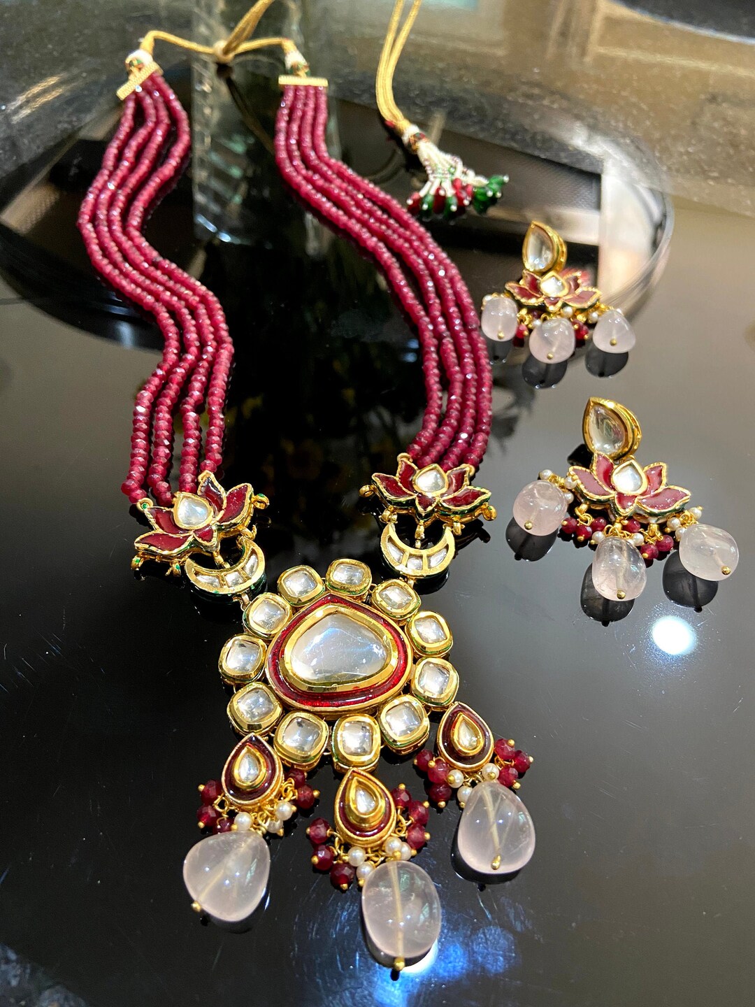 Kundan Rubin Halskette Set - Indischer Schmuck, vergoldet - Etsy Österreich
