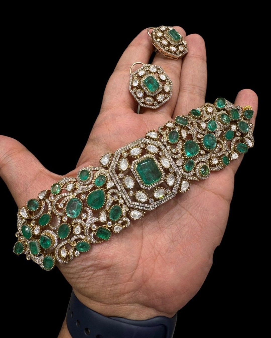 Premium Emerald Green Doublet Gold Victorian Kundan Zirconia Hazoori ...