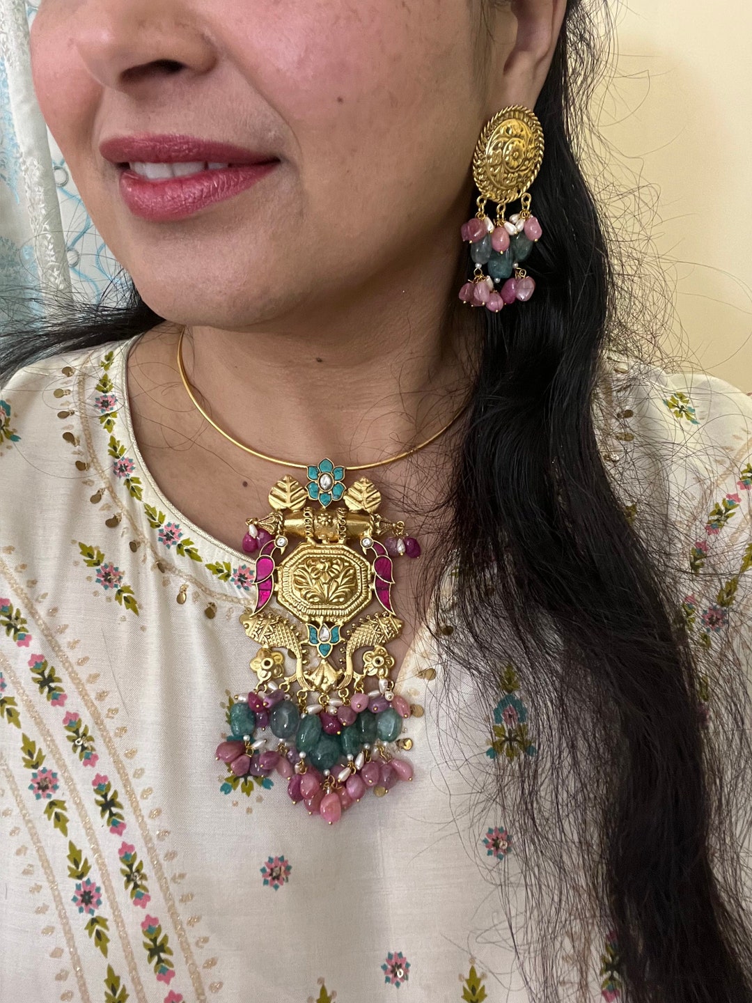 Fusion Hasli/dual Tone Hasli / Stone Studded Necklace Set | Ethnic ...