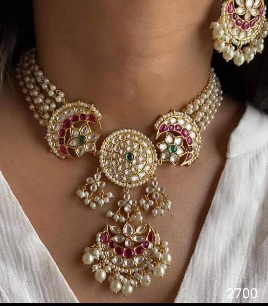 High Quality Ruby Red Emerald Green Pearl Choker Necklace Set - Etsy