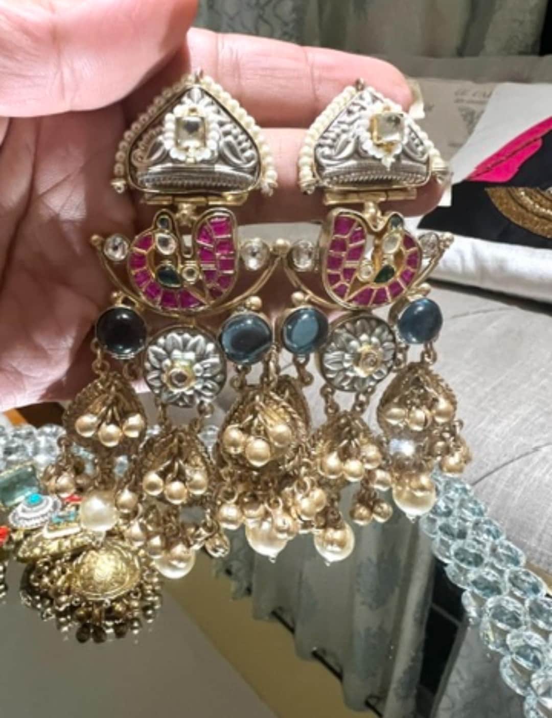 Silver Gold Jhumka/gold Jhumak/brass Blue Silver Jhumka/boho Jhumka ...