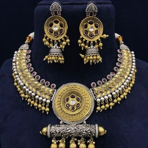 Victorian Dual Tone Gold Silver /sabyasachi Inspired Jewelry Set/fusion ...
