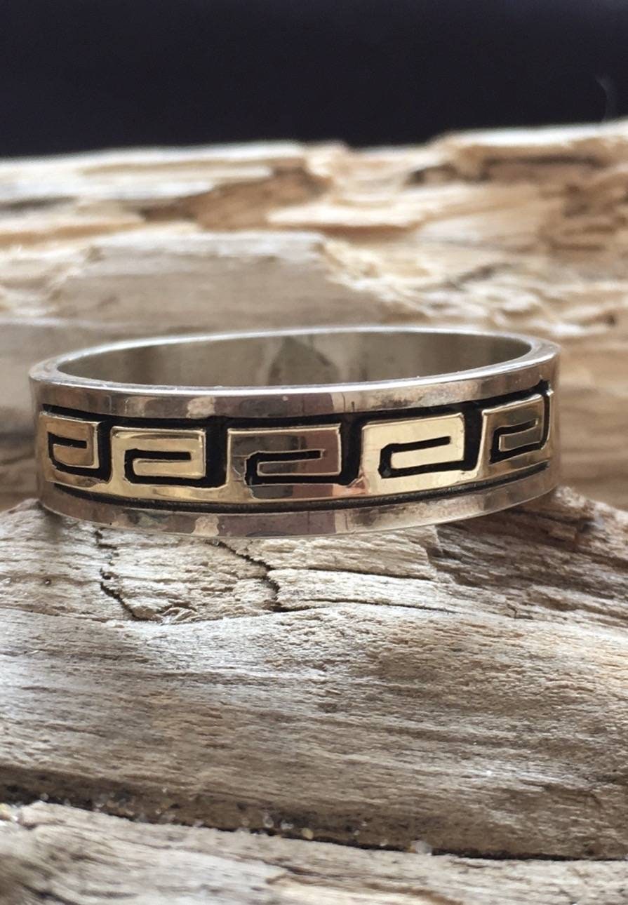 Vintage Native American Navajo Wave Sterling and 14K Gold Ring Size 12 ...