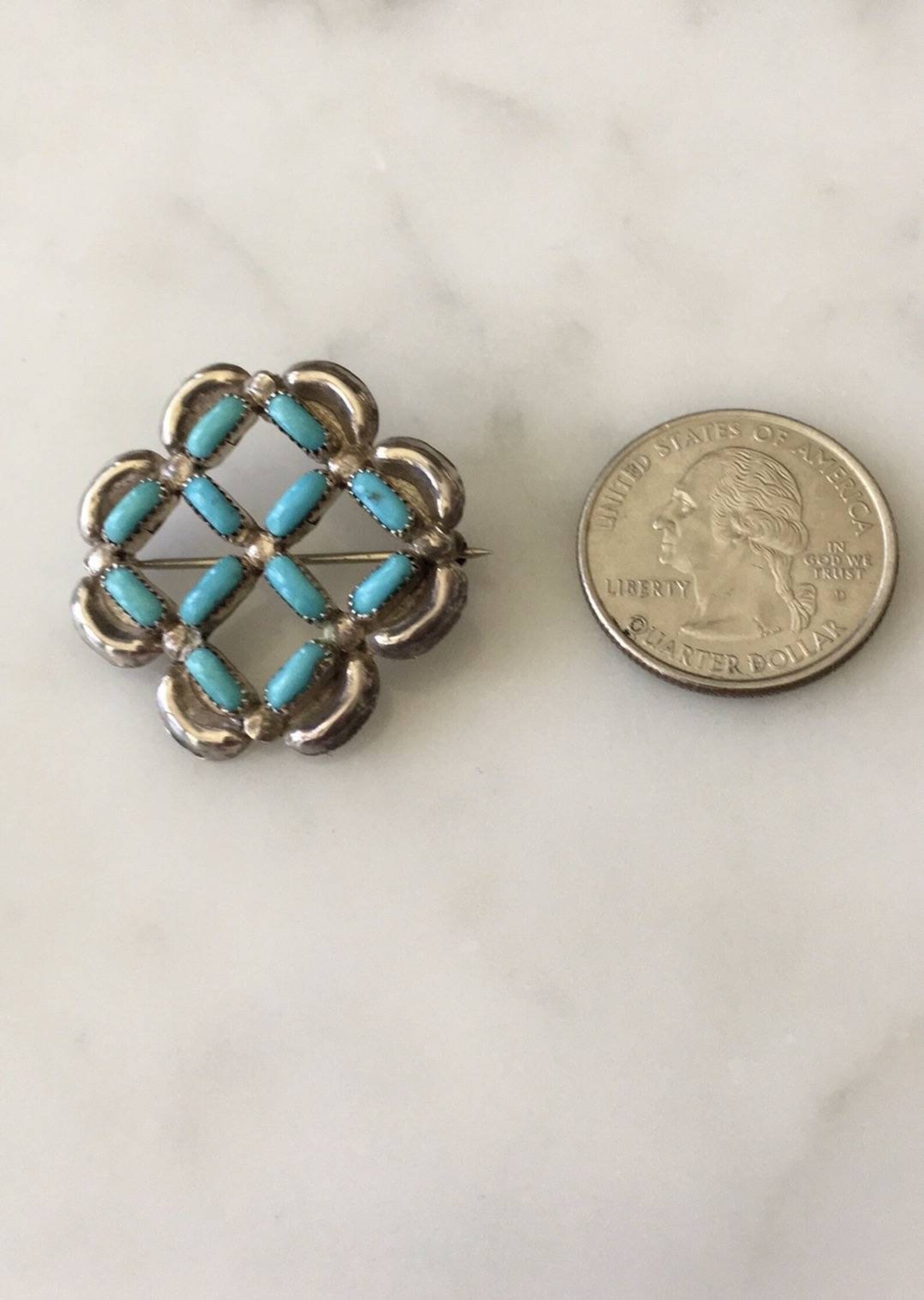 Vintage Native American Zuni Needlepoint Turquoise Pin Pendant - Etsy